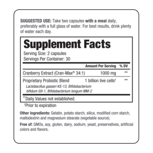 Cran+ Probiotic | Cranberry Extract | Urinary Tract Health | Probiotics